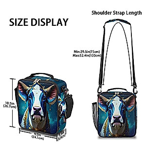 cfpolar Insulated Lunch Bag, Ethnic Gorgeous Cow Lunch Box Wide Opened Tote Reusable Lunch Container Organizer Thermal Cooler Bag with Shoulder Strap for School Office Picnic Hiking Beach Fishing