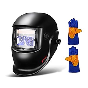 Kuject Auto Darkening Welding Helmet with Welding Gloves, True Color Solar/Battery Powered Welding Hood, Welding Mask With Wide Shade 4/9-13 for MMA TIG MIG MAG Arc Welder Mask