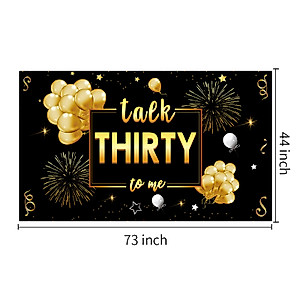 Happy 30th Birthday Banner Decorations for Him &Her - Talk Thirty to Me Backdrop Party Supplies Décor - Black Gold Large Thirty Birthday Poster Sign for Outdoor Indoor