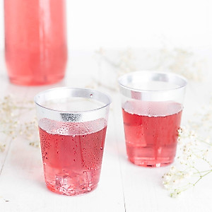 PLASTICPRO Disposable Plastic Tumblers (Silver Rim, 50)