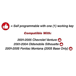 2 New Keyless Entry Remote Key Fob for 2001-2005 Venture Silhouette Montana (L2C0007T) 1 Door