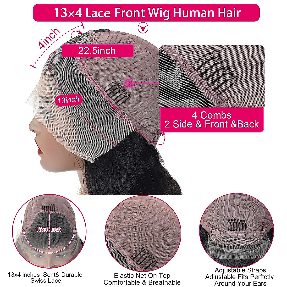 Lace Front Wigs Human Hair Straight 13x4 HD Lace Frontal Wigs Human Hair Pre Plucked with Baby Hair 180% Density Glueless Brazilian Virgin Human Hair Wigs for Black Women Natural Color (18Inch)