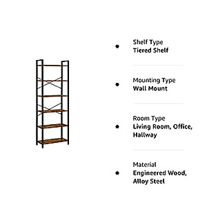 VASAGLE 6-Tier Tall Bookshelf, Large Bookcase with Steel Frame, Deep Book Shelf for Living Room, Home Office, Study, 11.8 x 26 x 73.2 Inches, Industrial Style, Rustic Brown and Black ULLS062B01