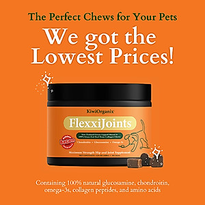KiwiOrganix NZorganix FlexxiJoints Hip and Joint Supplement Chews for Dogs, Cats • 100% Grass-Fed Beef Bone Collagen New Zealand Green-Lipped Mussels • 100 Chews