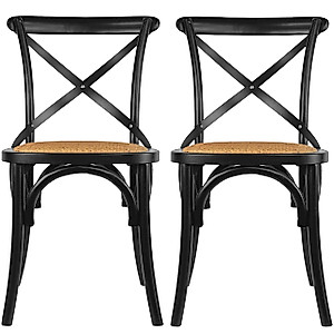2xhome Set of 2 Black Mid Century Modern Farmhouse Antique Cross Back Chair With X Back Assembled Solid Real Wooden Frame Antique Style Dining Chair Side For Accennt Chair Woven Kitchen Task Work Desk