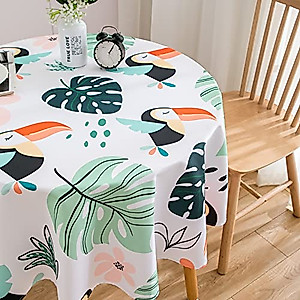 QiCHo Tropical Birds Toucan Round Tablecloth Thicken Desk Cloth Washable Table Cover, Hawaiian Theme Table Cloth for Kitchen Daily Dinning Party Tabletop Decor 70 Inch