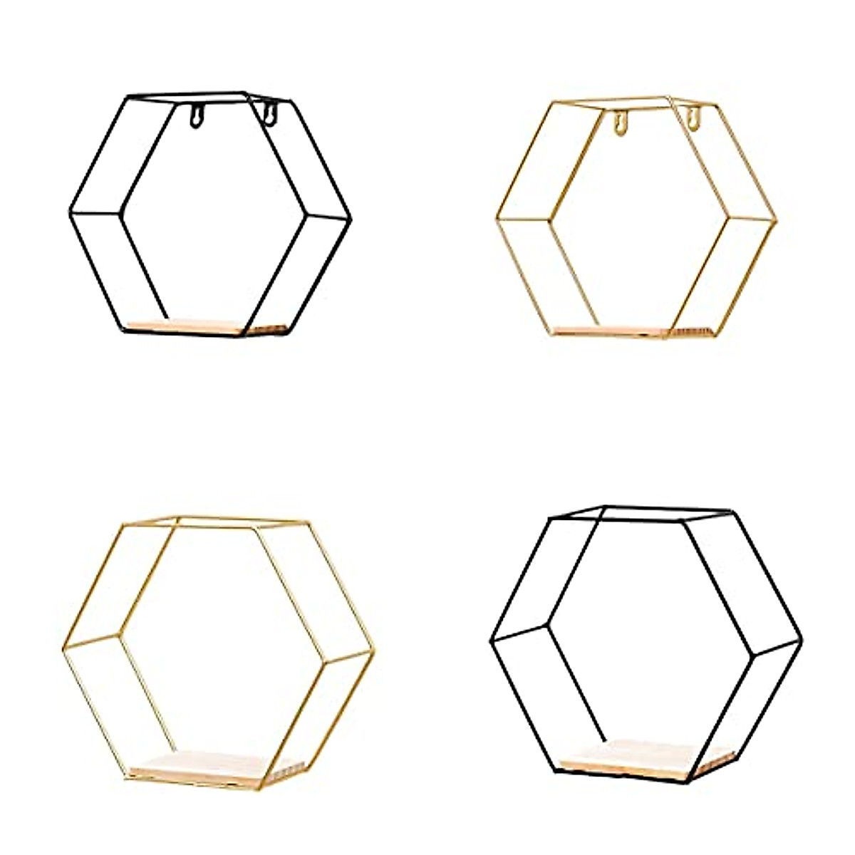Rendeyuan Hexagonal Iron Stand Small Pot Wall Shelving Holder Home Shelf Storage Holder Decorative Shelves Floating Shelves - Gold - 24x9.5x20.5cm