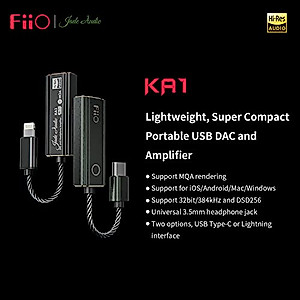 FiiO JadeAudio KA1 Headphone Amps Tiny Amplifier USB DAC High Resolution Lossless for Smartphones/PC/Laptop/Players(Lightning, Black)