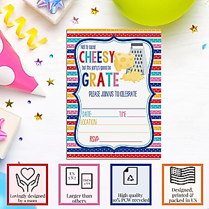 Cute & Silly Shredded Cheese Themed Birthday Party Invitations for Kids, 20 5x7 Fill In Cards with Twenty White Envelopes by AmandaCreation…