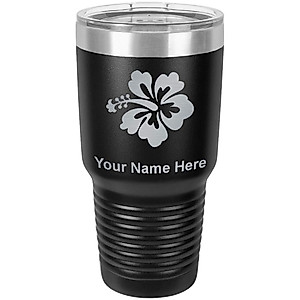 LaserGram 30oz Vacuum Insulated Tumbler Mug, Hibiscus Flower 1, Personalized Engraving Included (Black)