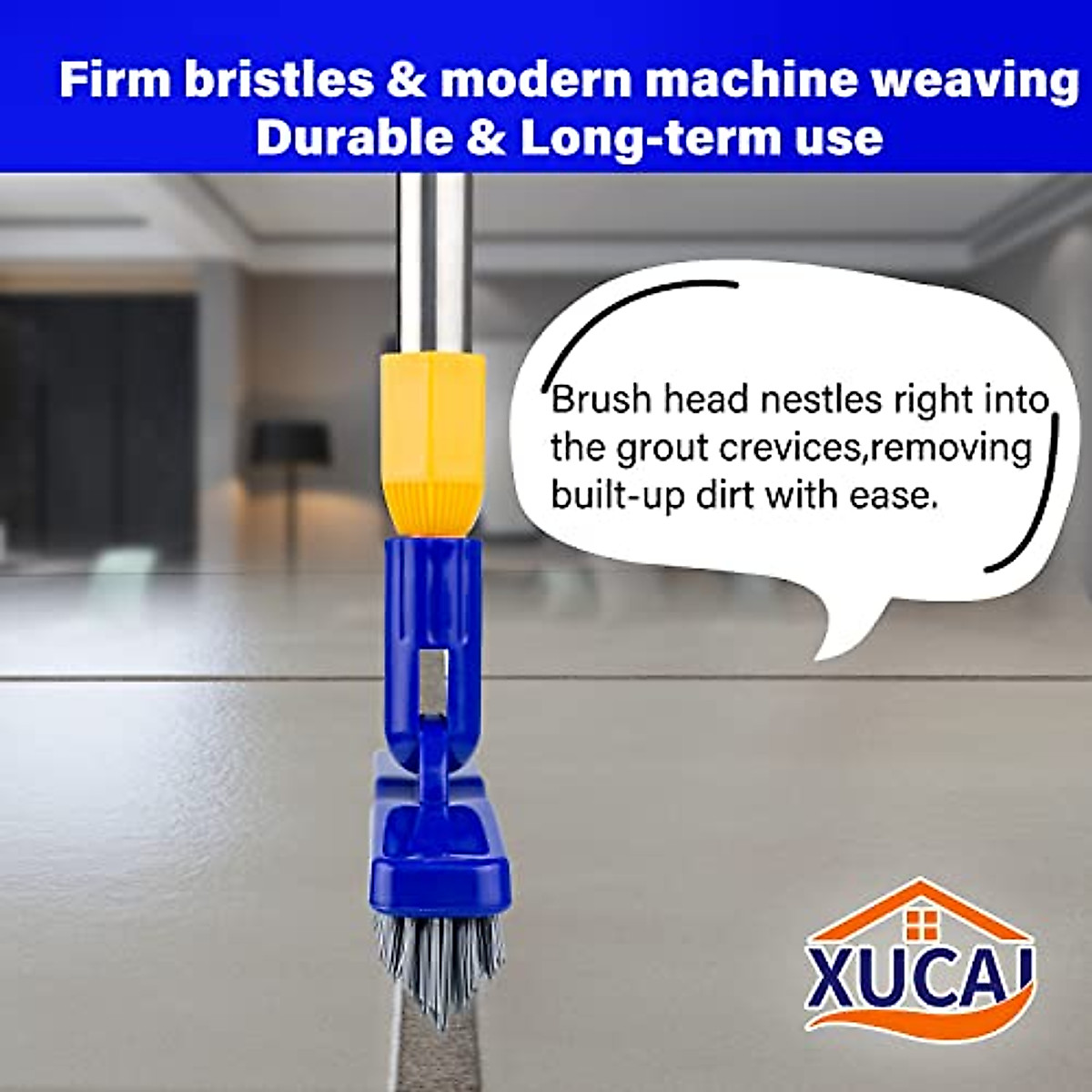 Long Handle Grout Brush for Floor to Wall Grout Line Cleaning,No Knees Floor Scrub Brush with Stiff Bristles for Tile,Shower,Bathroom,Toilet by XUCAI Household Cleaning Supplies-Dreamy Blue