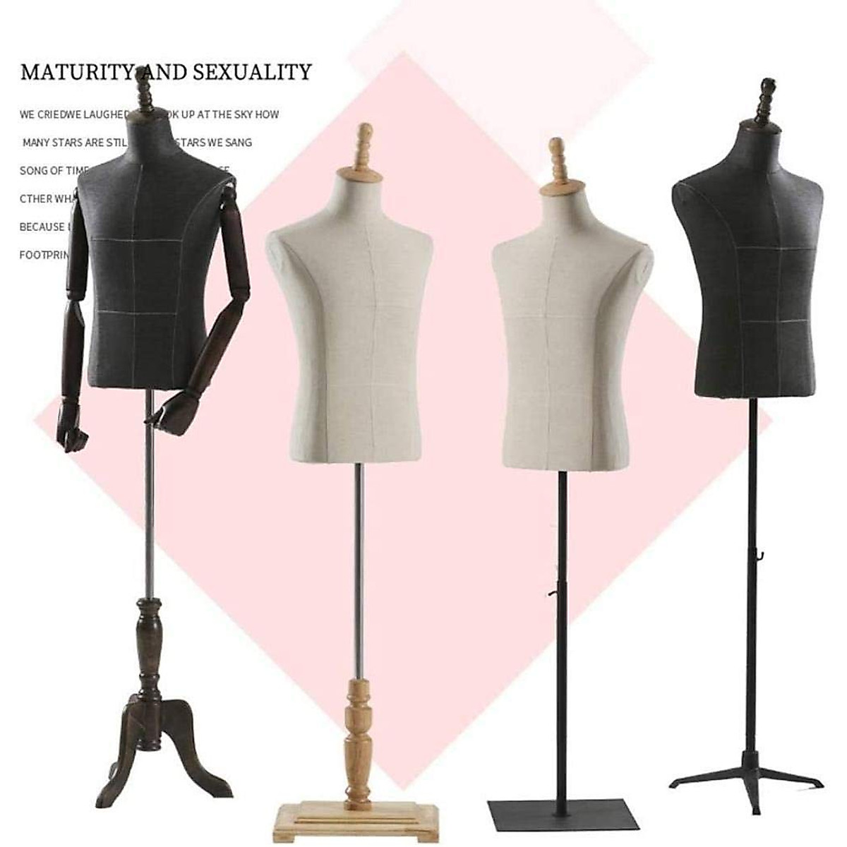 Mannequin Display Stand Tailoring Accessories Male Tailors Mannequin Torso Showing Tailor Adjustable Height with Casters Mannequin