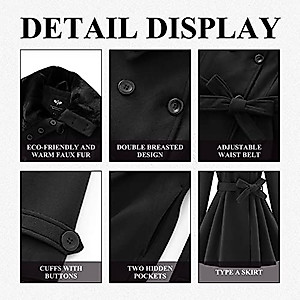 GGleaf Women's Fashion Faux Fur Lapel Double-Breasted Thick Woolblend Trench Coat Black X-Large