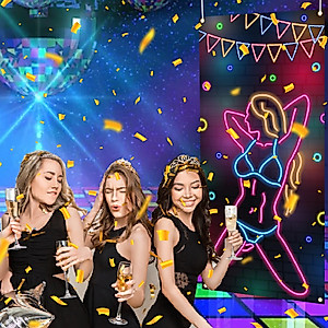 Neon Hot Sexy Girl Dancing Backdrop Pole Dance Banner Bridal Shower Wedding Night Bachelorette Party Front Door Decor Girls Women Birthday Party Photo Photography Prop Background 35.4x72.8in-BECKTEN