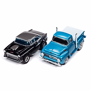Round 2 14' California Cruising The Pacific Coast Highway Slot Race Set 1956 Ford F100 Pickup Truck (4Gear) 1955 Chevrolet Bel Air (Xtraction), Multicolor (SRS331)