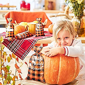 100 Pieces Fall Cellophane Bags Autumn Theme Maple Leaves Pumpkin Treat Candy Bags Plastic Pumpkin Candy Bags with 200 Twist Ties for Thanksgiving Holidays Party Supplies (Yellow-Black)