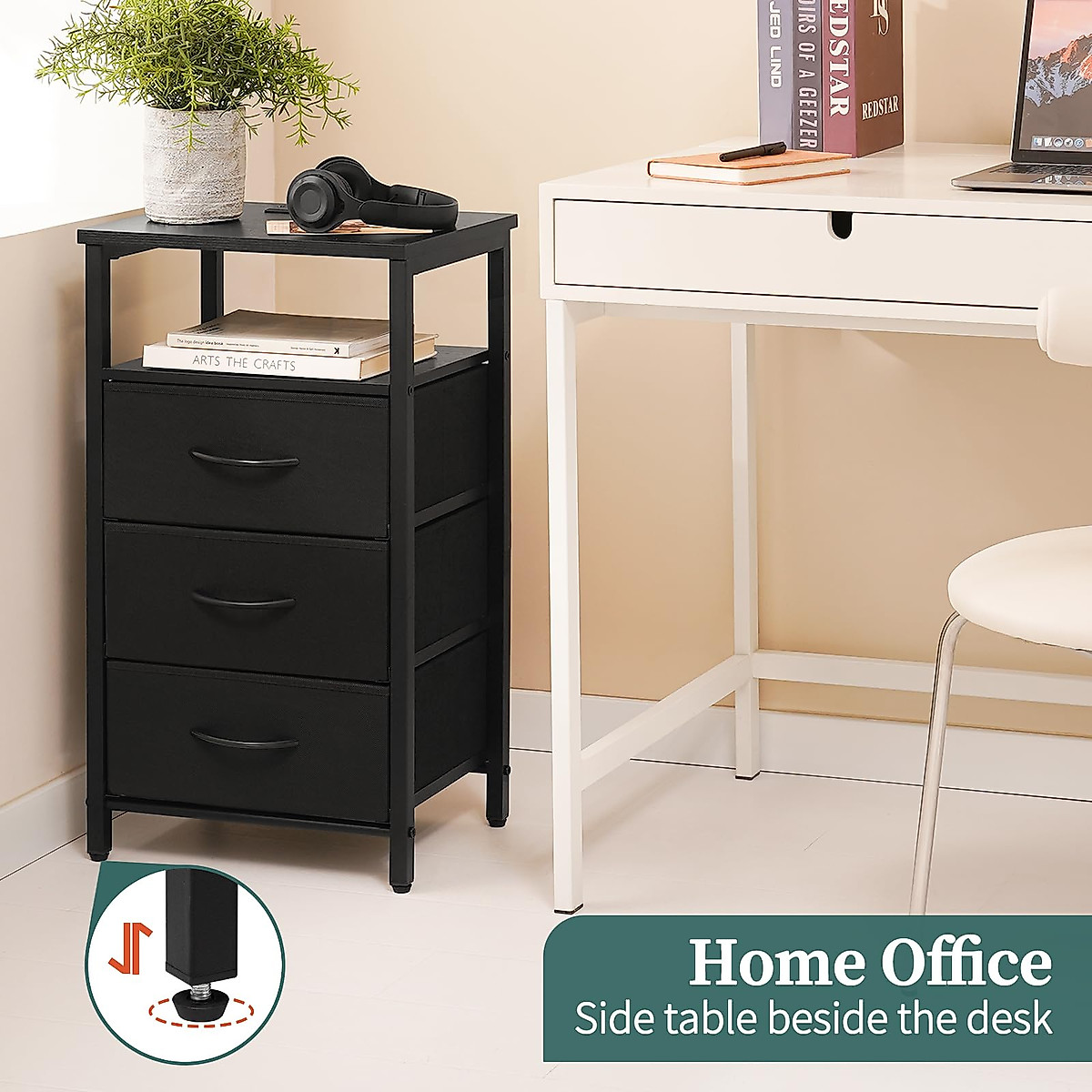 Yoobure Night Stand with Charging Station, 16 Colors LED Nightstand with USB Ports and Outlets, End Table with 3 Fabric Drawers and Storage Shelf, Bedside Tables Small Dresser for Small Space Black