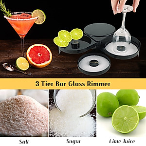 MYFULLY 3 Tier Bar Glass Rimmer Bartender Tool with Sponge Rotating Trays Salt Box Spice Container Salt Sugar Lime Juice Black Plastic Bar Glass Rimmer Great for Cocktails & Margaritas