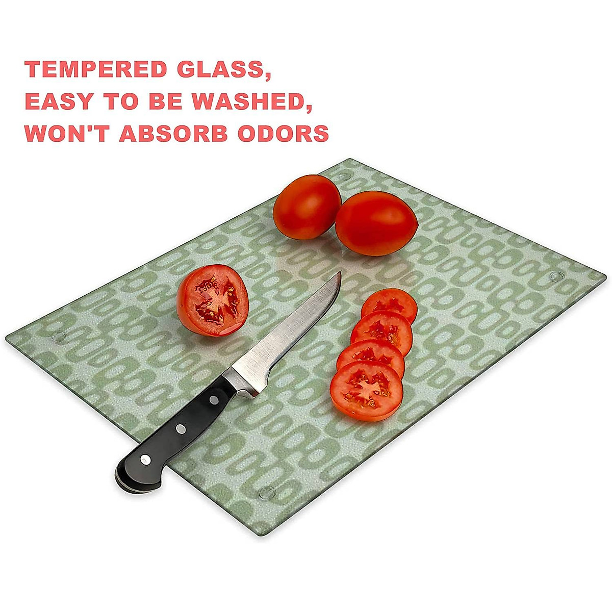 Tempered Glass Cutting Board Mint green Mid Century Modern repeatable seamless Tableware Kitchen Decorative Cutting Board with Non-slip Legs, Serving Board, Large Size, 15" x 11"
