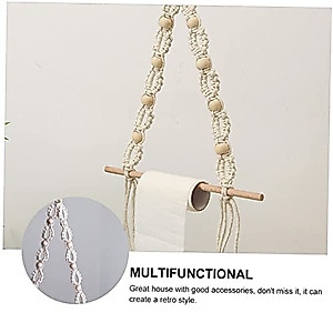 DOITOOL 1pc Roll Cotton Rope Towel Rack Woven Wall Hangings Decorative Toilet Paper Holder Boho Towels Hanging Macrame Basket Macrame Towel Holder Storage Rack Wood Khaki Tissue Holder Key