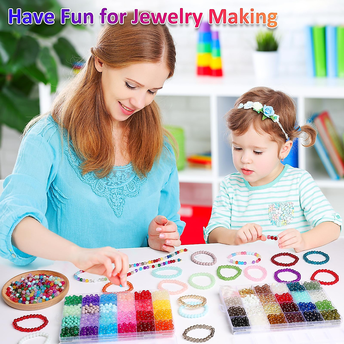 XSEINO 2500 PCS 46 Colors Glass Beads，6mm Round Crystal Beads for Jewelry Making,for Bracelets Jewelry Making and DIY Crafts