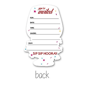 Sip Sip Hooray Birthday Party Invitations with Envelopes, 20 Set Rose Cup Shaped Invitations Birthday Surprise Party Invites Supplies Favors, Double-Sided