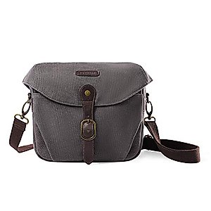 BAGSMART Camera Bag, SLR DSLR Canvas Camera Case, Vintage Padded Camera Shoulder Bag with Rain Cover for Women and Men, gray