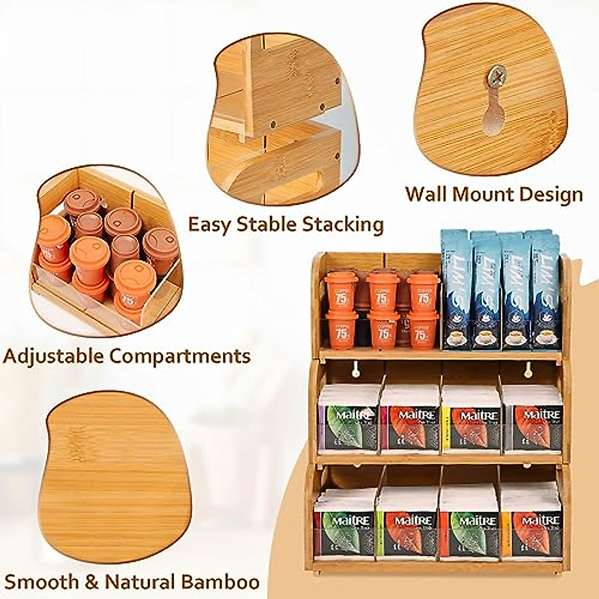 New Bamboo Tea Bag Organizer Storage Holder