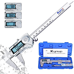 Kynup 6Inch & 12Inch Digital Calipers, Caliper Measuring Tools IP54 Waterproof Protection Design, Stainless Steel Measuring Tools Easy Switch from Inch Metric Fraction, Large LCD Screen