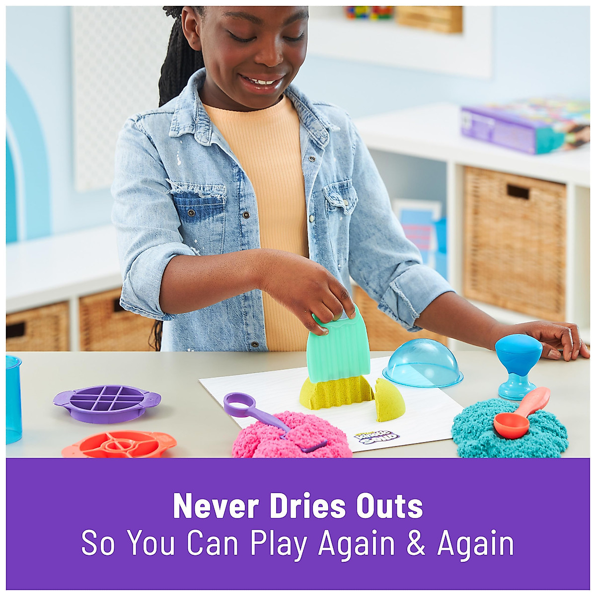 Kinetic Sand, Ultimate Sandisfying Set with 2lbs Play Sand (Pink, Yellow & Teal), 10 Tools & Molds, Sensory Toys for Kids Ages 7 and up