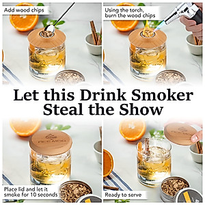 ACE MOD Cocktail Smoker Kit with Torch in Gift Box– 4 Flavors Wood Chips – Bourbon, Whiskey Smoker Infuser Kit, Smoked Old Fashioned, for Dad, Husband (NO Butane)
