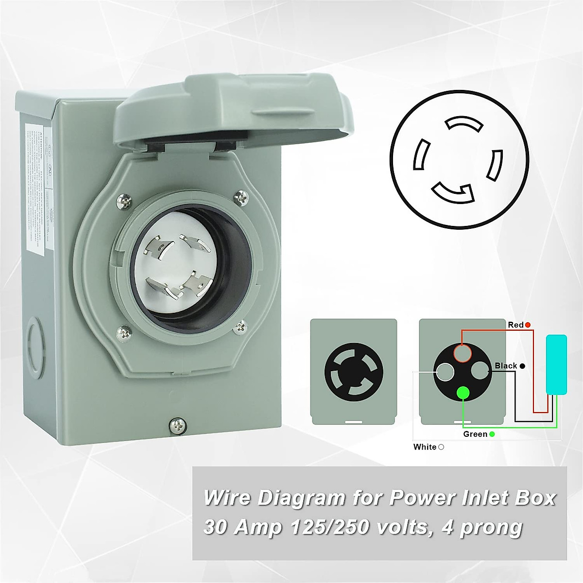 Rophor 30 Amp Generator Power Inlet Box, NEMA L14-30P Power Inlet Box for 4 Prong Generator Cord, 125/250 Volt, 7500 Watts, Weatherproof, Outdoor Use, ETL Listed