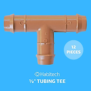 Habitech 1/2" Tee Drip Irrigation Fittings (12 Pack) - Barbed Drip Line Connector Tees compatible with Rain Bird and Most 1/2" Irrigation Tubing or Sprinkler Systems