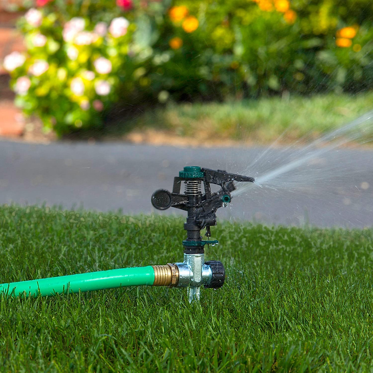 Melnor 65176AMZ Pulsating Sprnk w/Spike Sprinkler Bundle, Green, Black