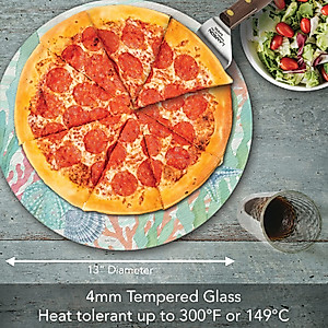 CounterArt Salt & Sea Turtle 4mm Heat Tolerant Tempered Glass Lazy Susan Turntable 13" Diameter Cake Plate Condiment Caddy Pizza Server
