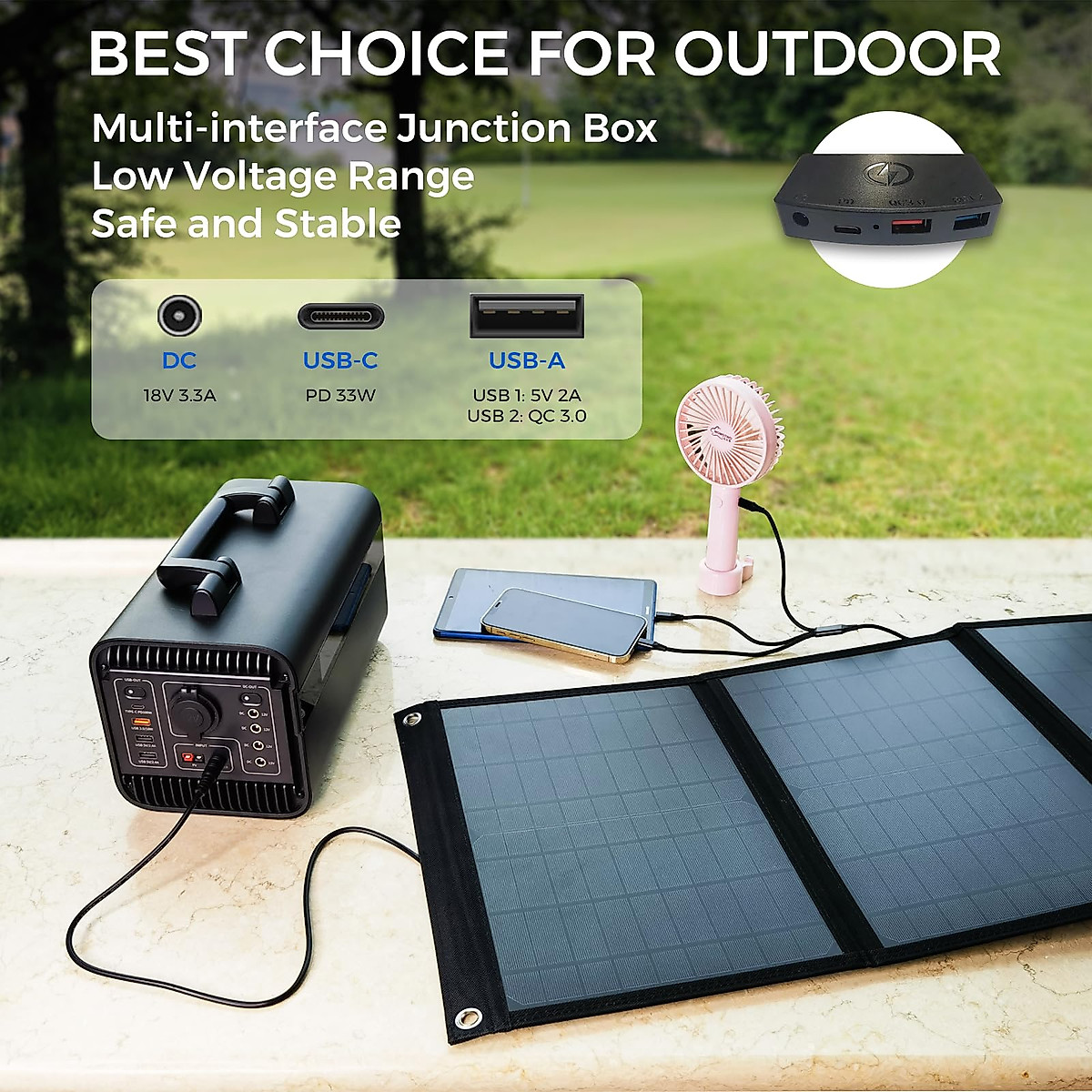 Portable Solar Panel –60W Foldable Solar Panel for Camping with 5V USB and 18V DC Output - Perfect for Camping Charging Phones Tablets & Outdoor Devices–Compatible with Solar Generators Power Stations