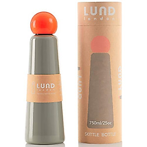 Stainless Steel Water Bottle | 750ml Insulated Water Bottle BPA Free | Cool and Modern Leak Proof Skittle Bottle Flask | Cold for 24+ Hours, Hot for 12 | Light Grey & Coral by Lund London