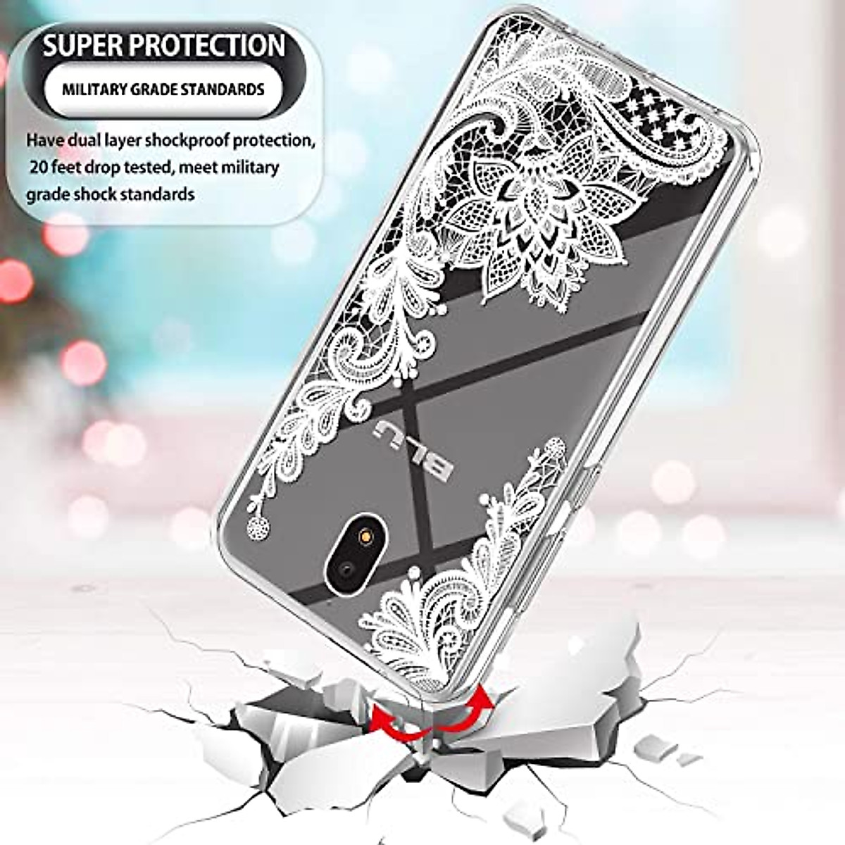 YJROP (3-Pack) for BLU View 2 Case, for BLU View 2 B130DL Case, Soft Clear TPU [Scratch-Resistant] Drop Silicone Bumper Protection Shockproof Phone Case Cover for BLU View 2 B130dl,Flower