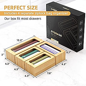 Ziplock Bag Storage Organizer for Kitchen Drawer - Magnetic Food Storage Bag Holders, Bamboo Baggie Organizer, Compatible with Gallon, Slider, Quart, Sandwich, Snack & Variety Size Bag （4-pack）