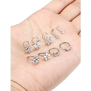Oicctyzio Nose Rings Hoops Piercings for Women Studs Piercing Jewelry Surgical Stainless Steel 20g Corkscrew l Shaped Screw Shape Cork Bar Big Dainty Curved Stuf 20 Gauge Butterfly Opal Heart