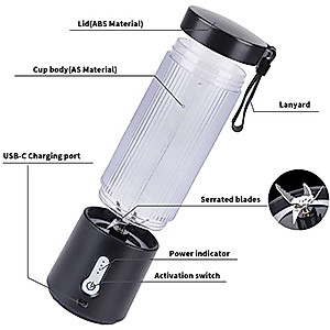 Portable Blender for Shakes and Smoothies HUIJUTCHEN USB Rechargeable Large Capacity Mini Blender Bottles with 6 High-speed Blades and Brush Personal Size Blender for Juice Fruit, 450ML, 4000mAh