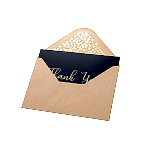 Thank You Cards -50 Pack Black and Gold Thank You Cards, Black Thank You Cards With Fancy Gold Foil letters- Include 52 Kraft Envelopes- For Funeral, Birthday, Wedding Thank You Cards - 4 x 6 inch…