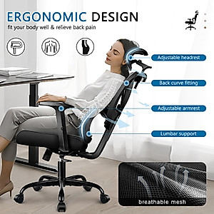 Winrise Office Chair Ergonomic Desk Chair Comfy Computer Chair, Big and Tall Home Office Chair with Back Support, Mesh Office Chair High Back Gaming Chair with Adjustable Armrest (Black)
