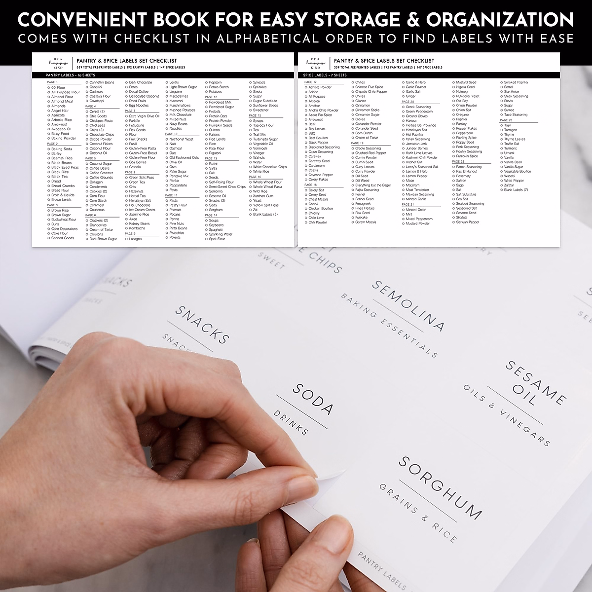 Pantry and Spice Container Labels Combo Pack: 2 in 1 Set of 339 Minimalist Spice Jar & Pantry Stickers for Kitchen Organization, Preprinted Waterproof Food Seasoning Storage Canister Organizing Label