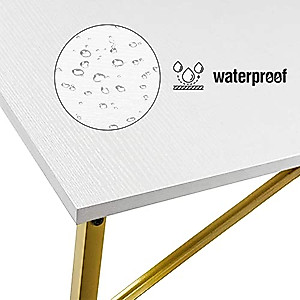 Lufeiya Small Computer Desk White Writing Table for Home Office Small Spaces 31 Inch Modern Student Study Laptop PC Desks with Gold Legs Storage Bag Headphone Hook,White Gold