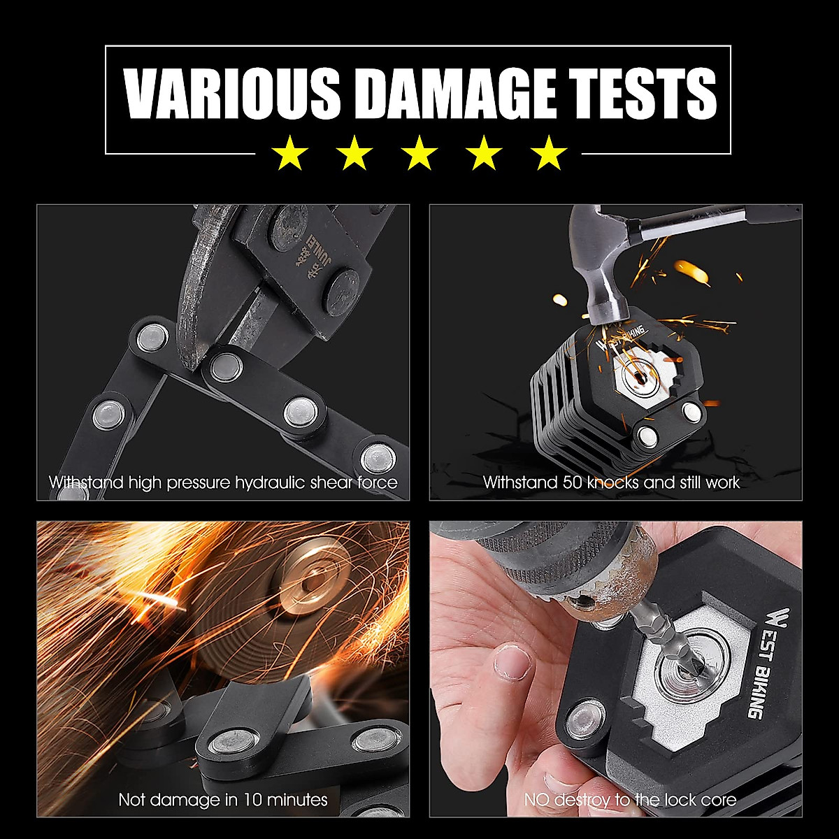 West Biking Folding Bike Lock - Compact Bicycle Lock with 3 Keys, Lightweight Bicycle Foldable Lock with Mounting Bracket, Bike Lock with Anti-Theft Alloy Steel