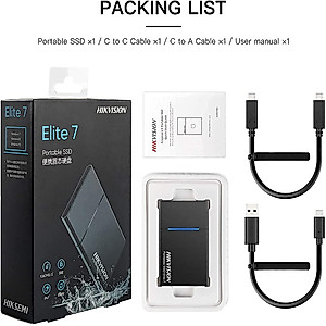 Hikvision Elite 7 Portable SSD 500GB - Up to 1060 MB/s, USB 3.2 Gen2 External Solid State Drive, Black