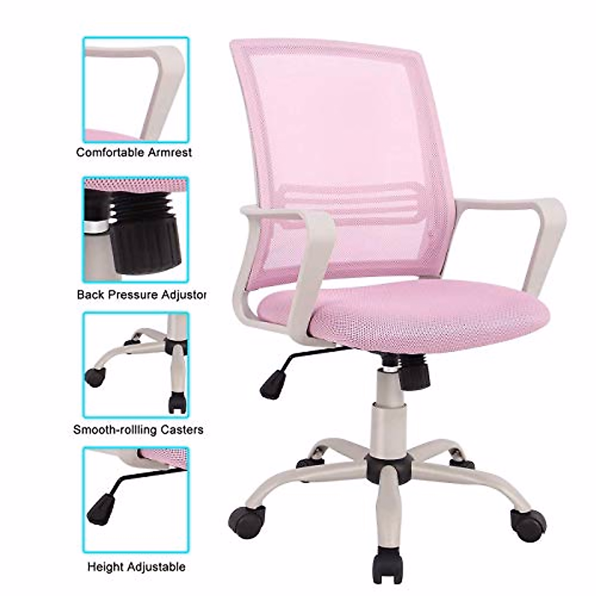 Office Chair, Desk Chair Home Office Chair Mesh Computer Chair Ergonomic Office Chair with Lumbar Support Armrests, Mid Back Task Chair Adjustable Swivel Rolling Chair for Home Office, Living Room