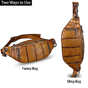 IVTG Genuine Leather Sling Bag for Women Fanny Bag Casual Hiking Daypack Crossbody Chest Bags Motorcycle Shoulder Backpack (Brown)