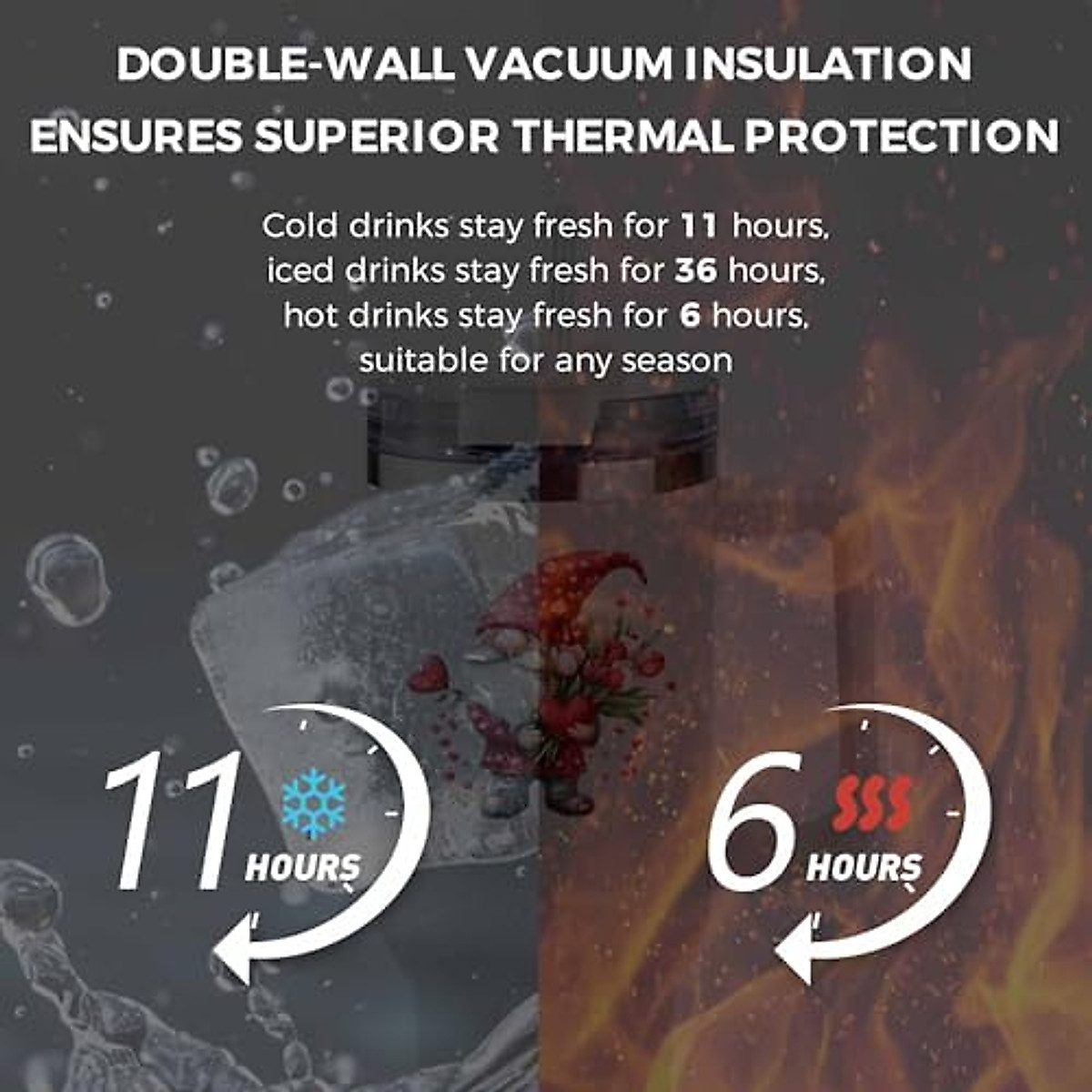 LB LEOBON 40 ounce insulated cup with handle, double-layer vacuum stainless steel material, equipped with straw, can keep warm or maintain cold drinks Gnome Love Bouquet Q wathet